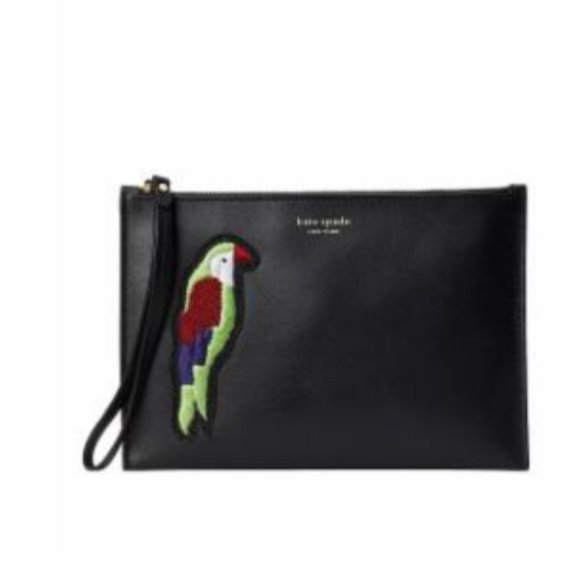 kate spade | Bags | Kate Spade Wristlet Womens Black Embroidered Green ...